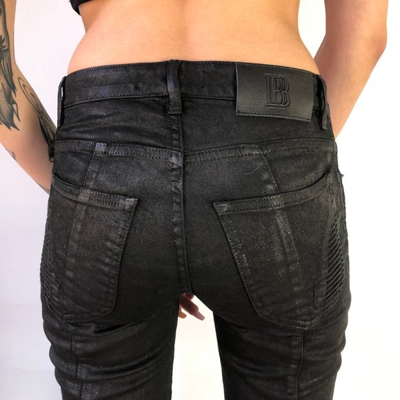Balmain | Jeans | Balmain Moto Biker Waxed Jeans With Studs 26 | Poshmark
